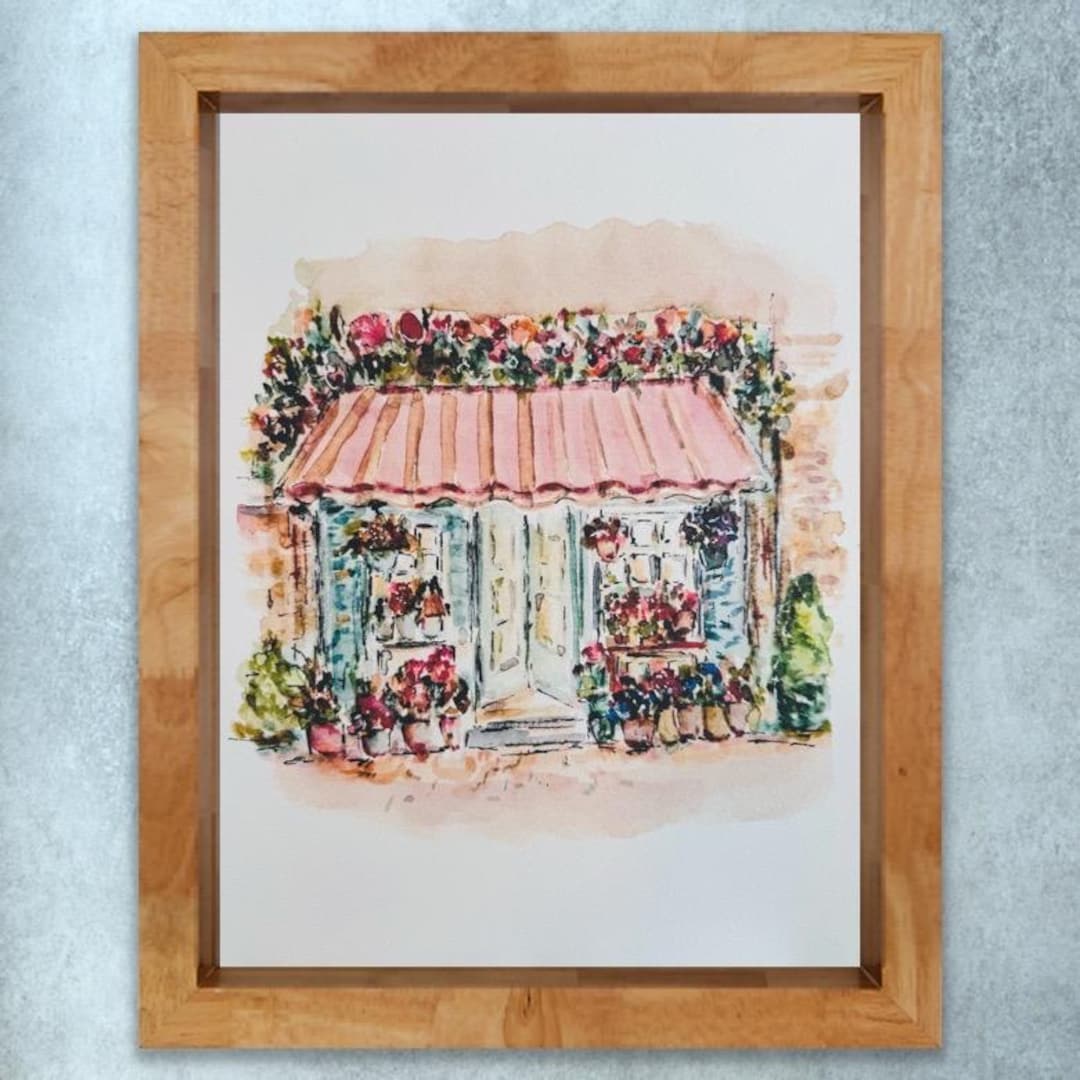 Watercolour Flower Shop Art Print, Floral Storefront Illustration ...