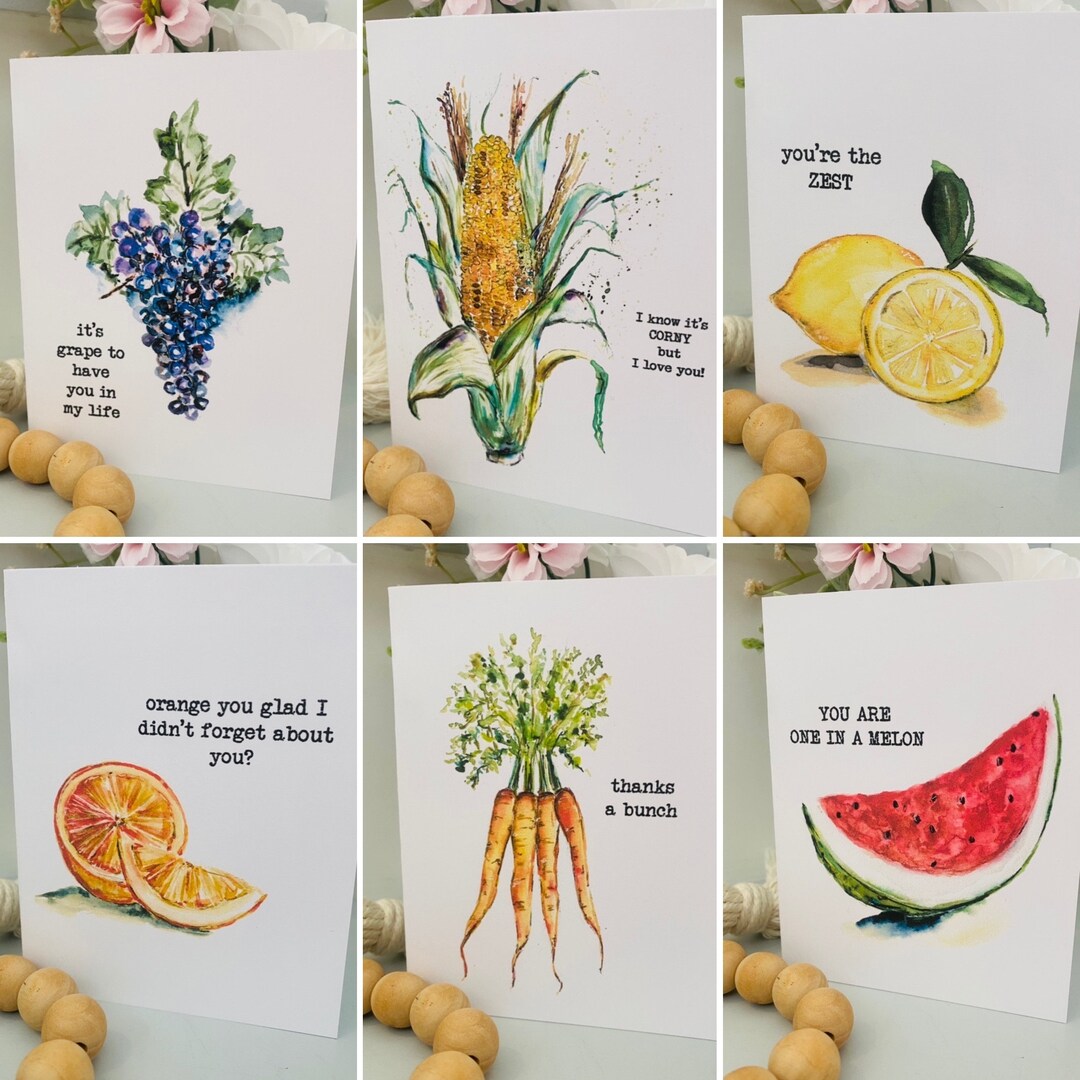 Fun Puns Veggie Fruit Card, Assorted 6 Pack Silly Cards, Fun Garden ...