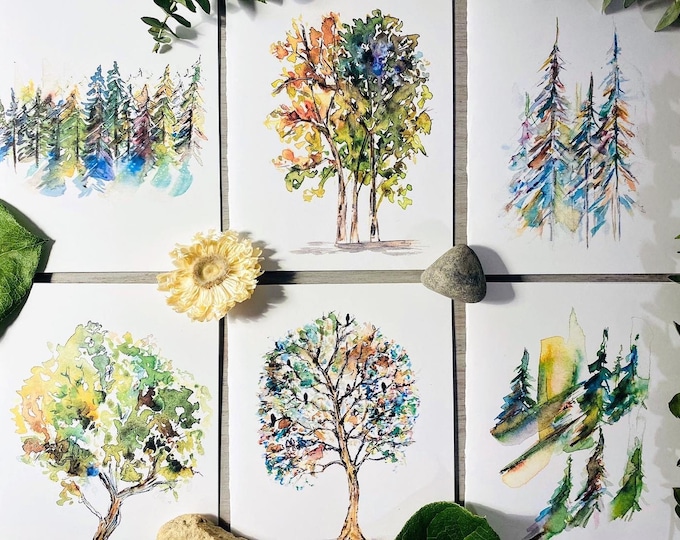 Colour Forest Nature Blank Cards Tree Paintings Watercolor - Etsy