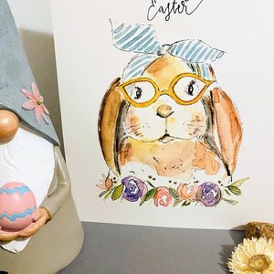 Happy Easter Watercolour Bunny Sign, Watercolour Bunny With Glasses and ...