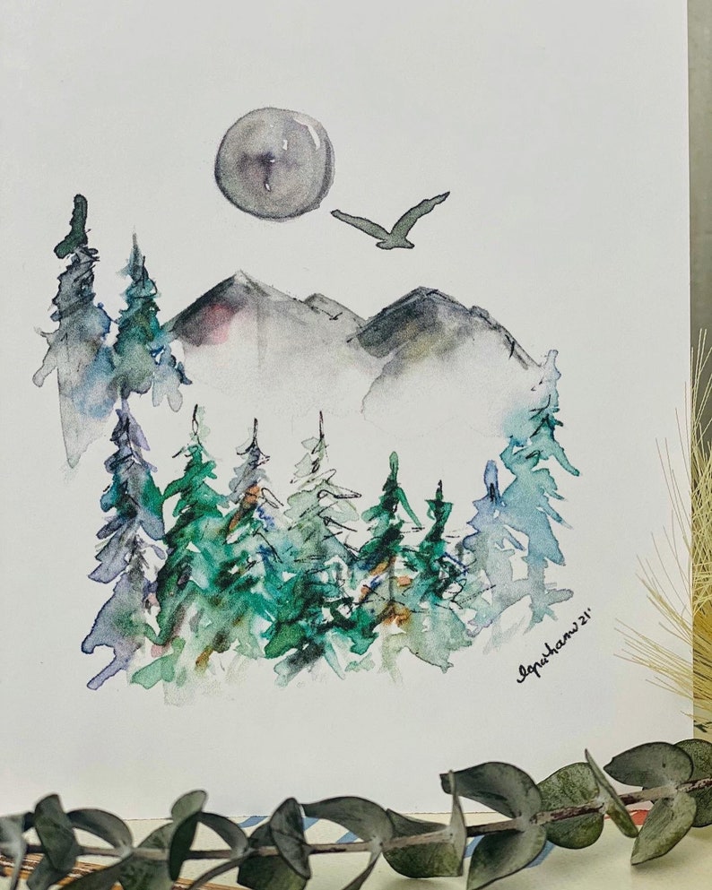 Forest Nature Blank Cards, Tree Paintings, Watercolor Forest Stationary ...