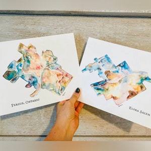 Map of Elora Print, Map of Fergus Print, Watercolour Map of Fergus and ...