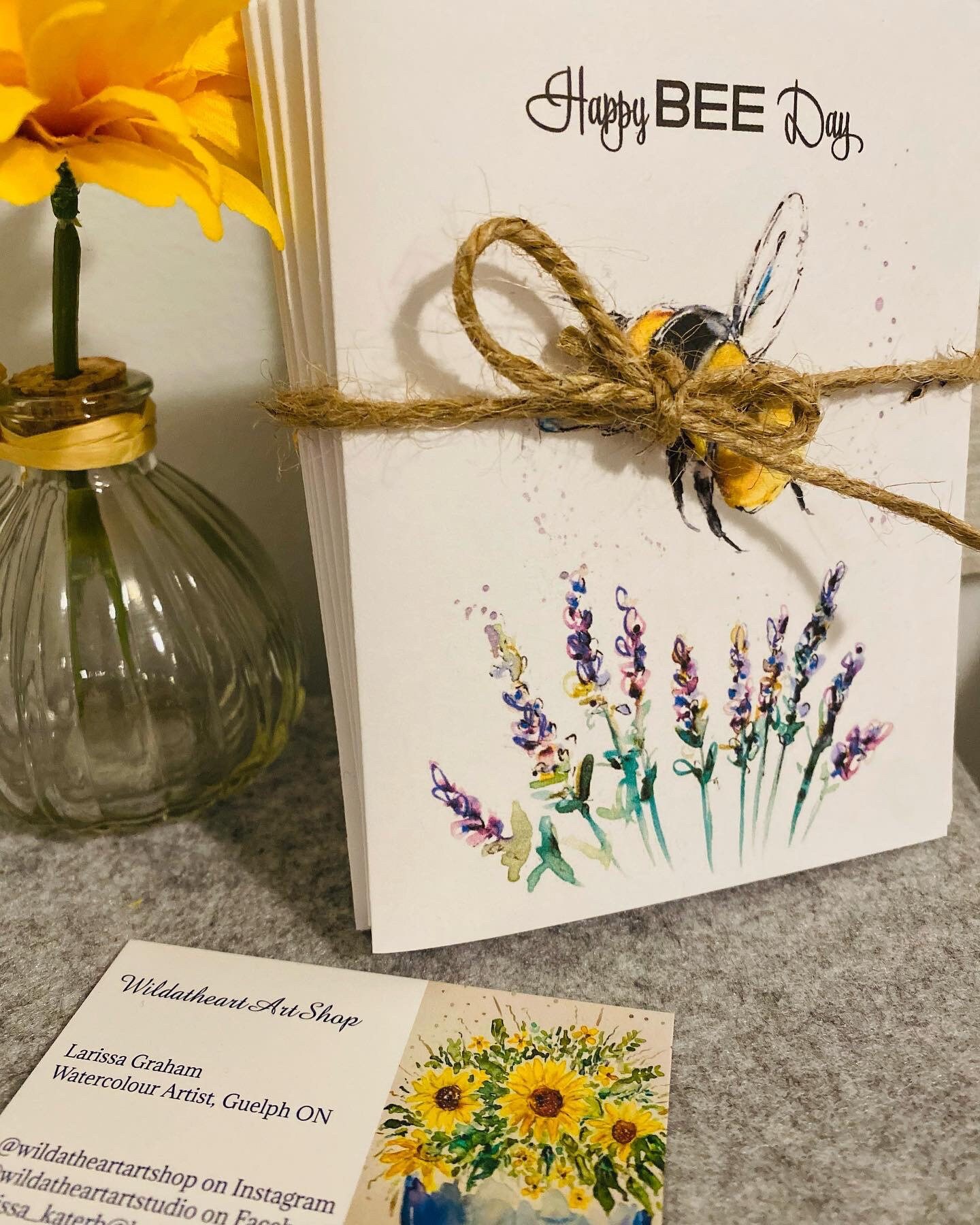 Assorted Bee Watercolour Cards, Sunflower Cards, Happy Bee Day Card ...