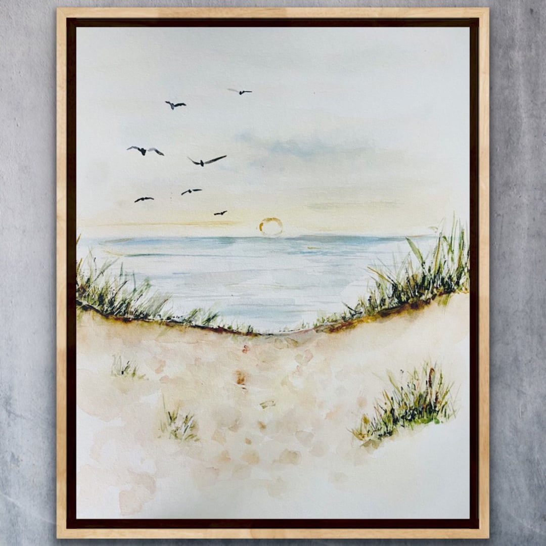 Coastal Beach Path Sand and Grasses, Watercolour Sandy Beach View View ...