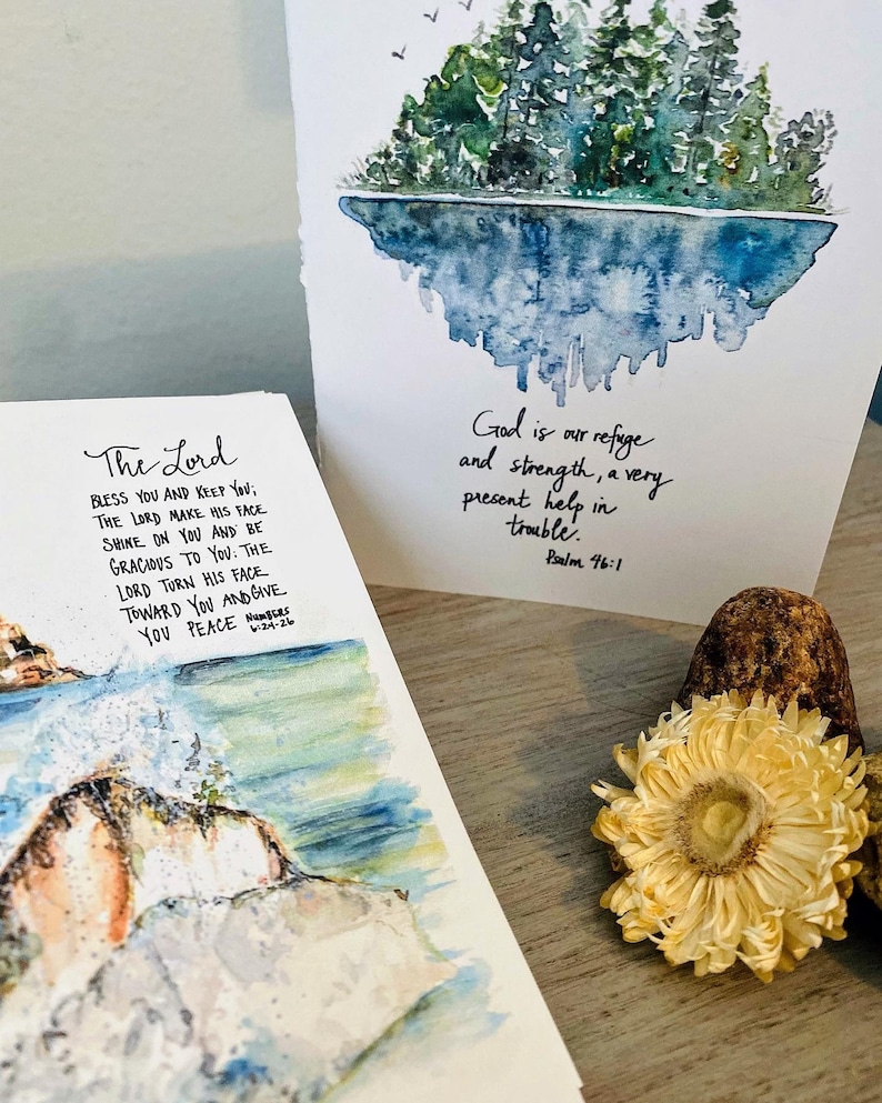 Pack of 6 Watercolour Scripture Cards, Bible Verse Handlettering Cards ...