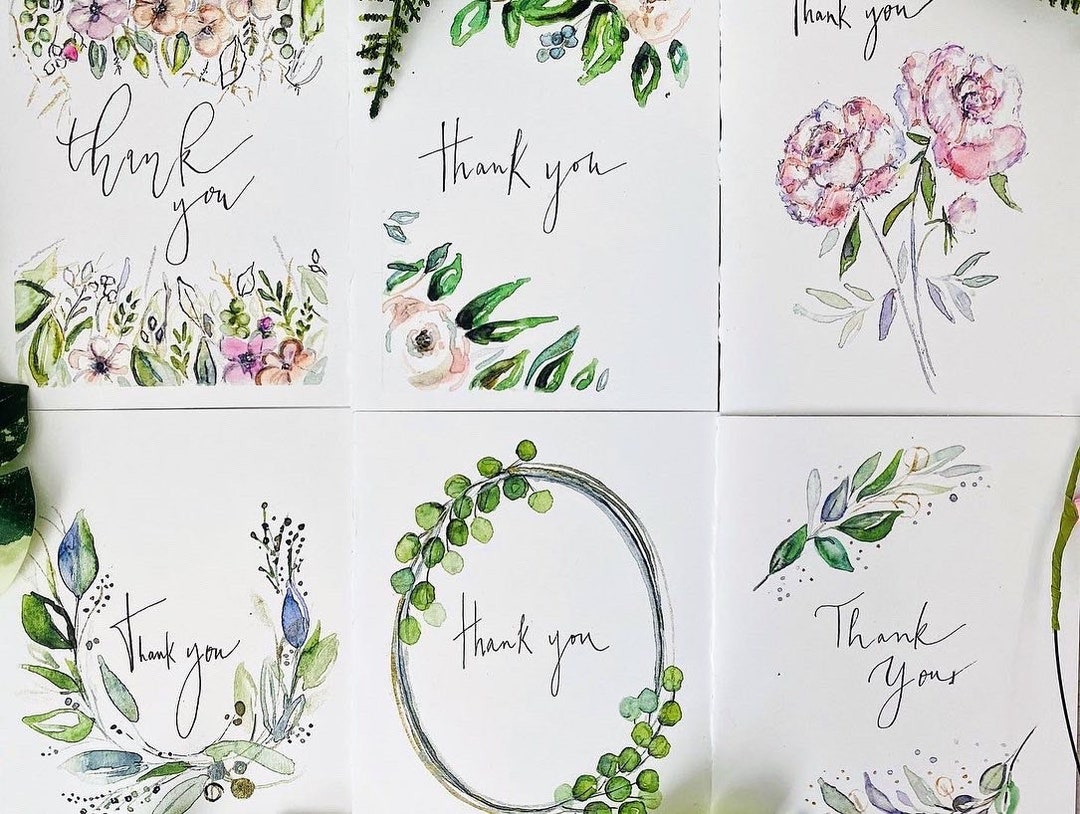 Elegant Leafy Folded Thank You Cards, Set of 6 Leaves and Floral Design ...