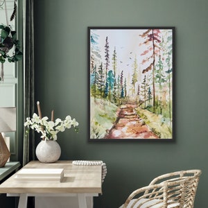 Boho Pathways of Tall Trees, Earthy Tones Watercolour Dirt Path Wall ...