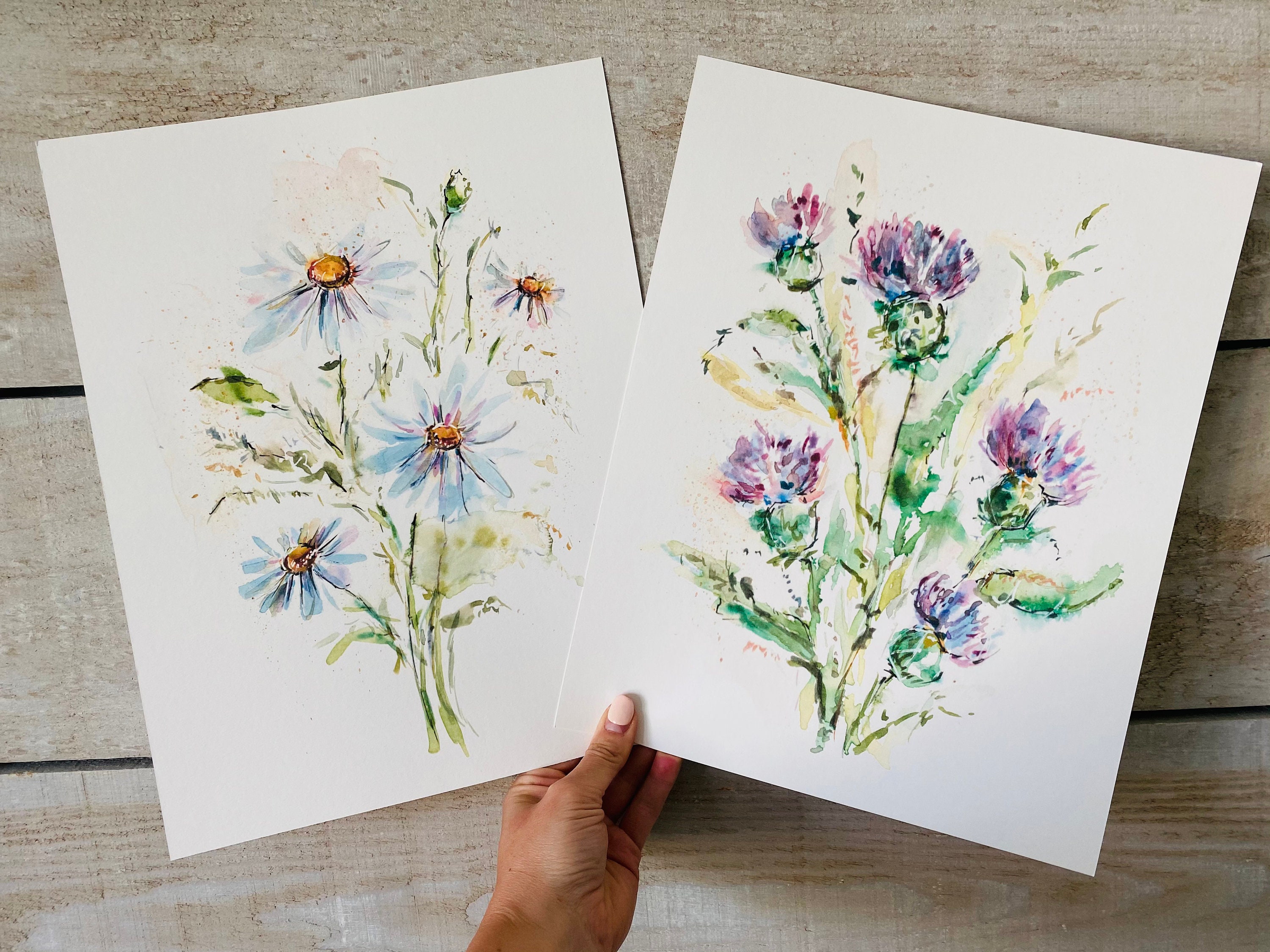 September Birth Flower Watercolour Print, Purple Blue Aster Watercolor ...