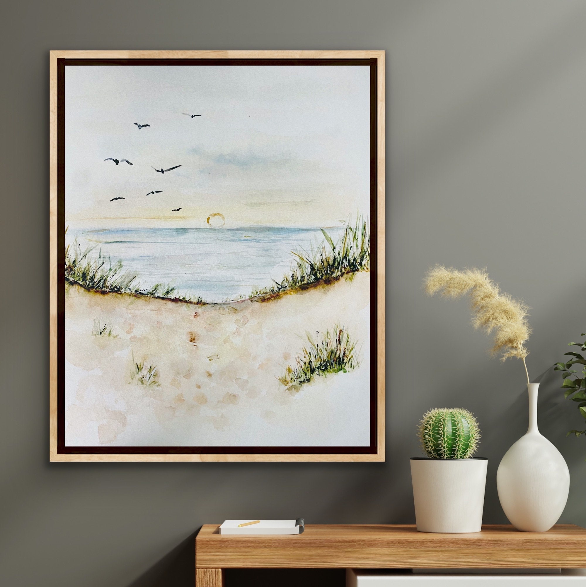 Coastal Beach Path Sand and Grasses, Watercolour Sandy Beach View View ...