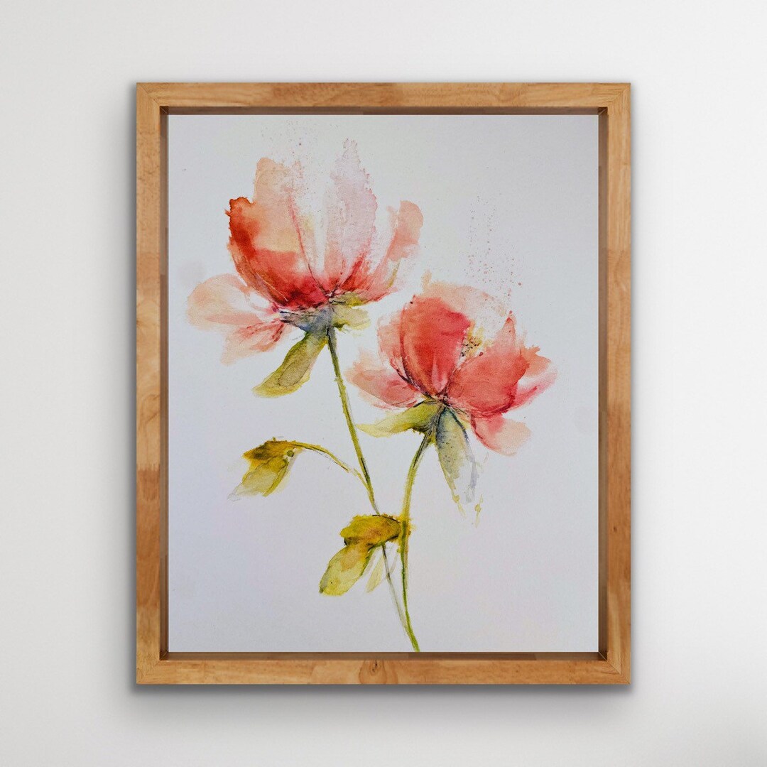 Shades of Pink Watery Watercolour Floral Print, Pink Loose Flower Art ...