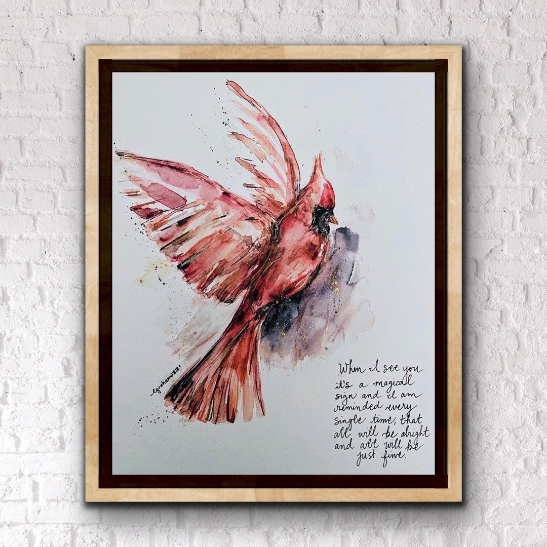 When I See You It’s A Magical Sign Cardinal Flying Watercolour Print ...