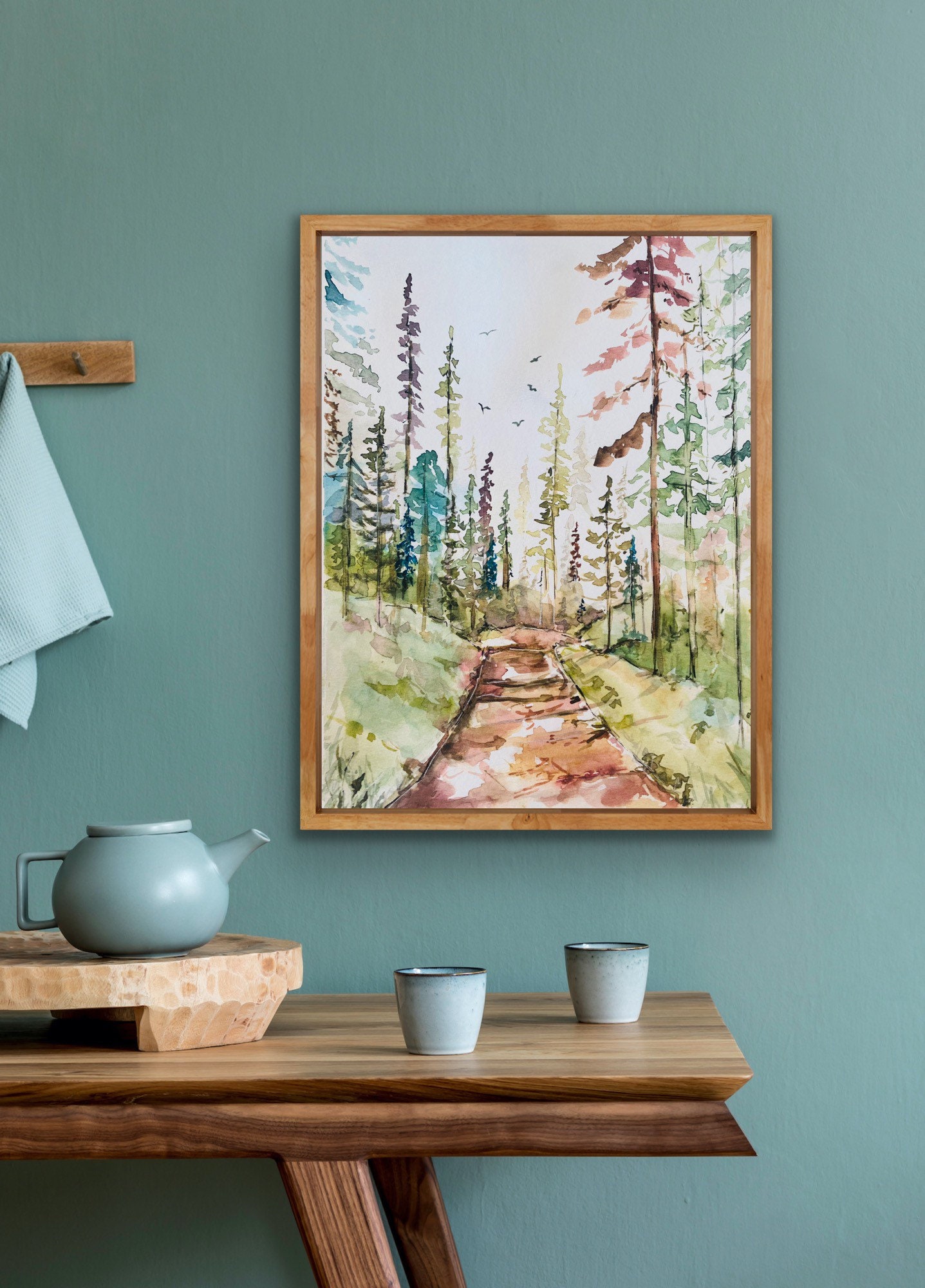 Boho Pathways of Tall Trees Earthy Tones Watercolour Dirt - Etsy