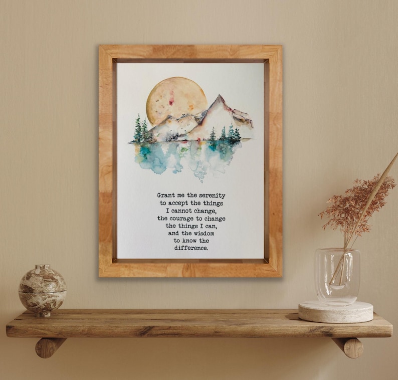 Serenity Prayer Moon Mountain Trees, Grant Me the Serenity Watercolour ...