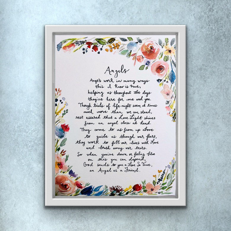 An Angel Poem Print, Watercolour Floral Angel Grief Print, With ...
