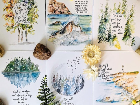 Pack of 6 Watercolour Scripture Cards Bible Verse | Etsy