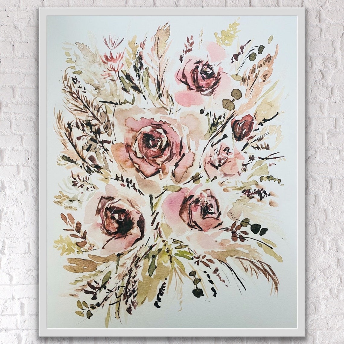 Boho Dusty Rose Watercolor Florals, Watercolour Light Pink White Floral ...