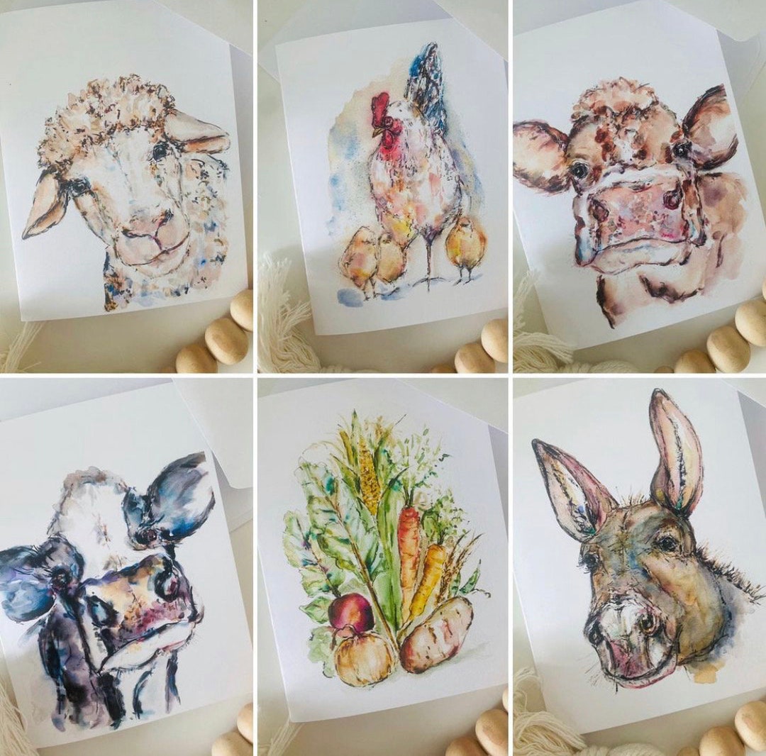 Blank Fun Farm Animal Greeting Cards Pack of 6 Farmer Animal - Etsy