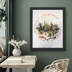 Circular Forest Watercolor Art, Moody Trees Forest Design, Enchanted ...