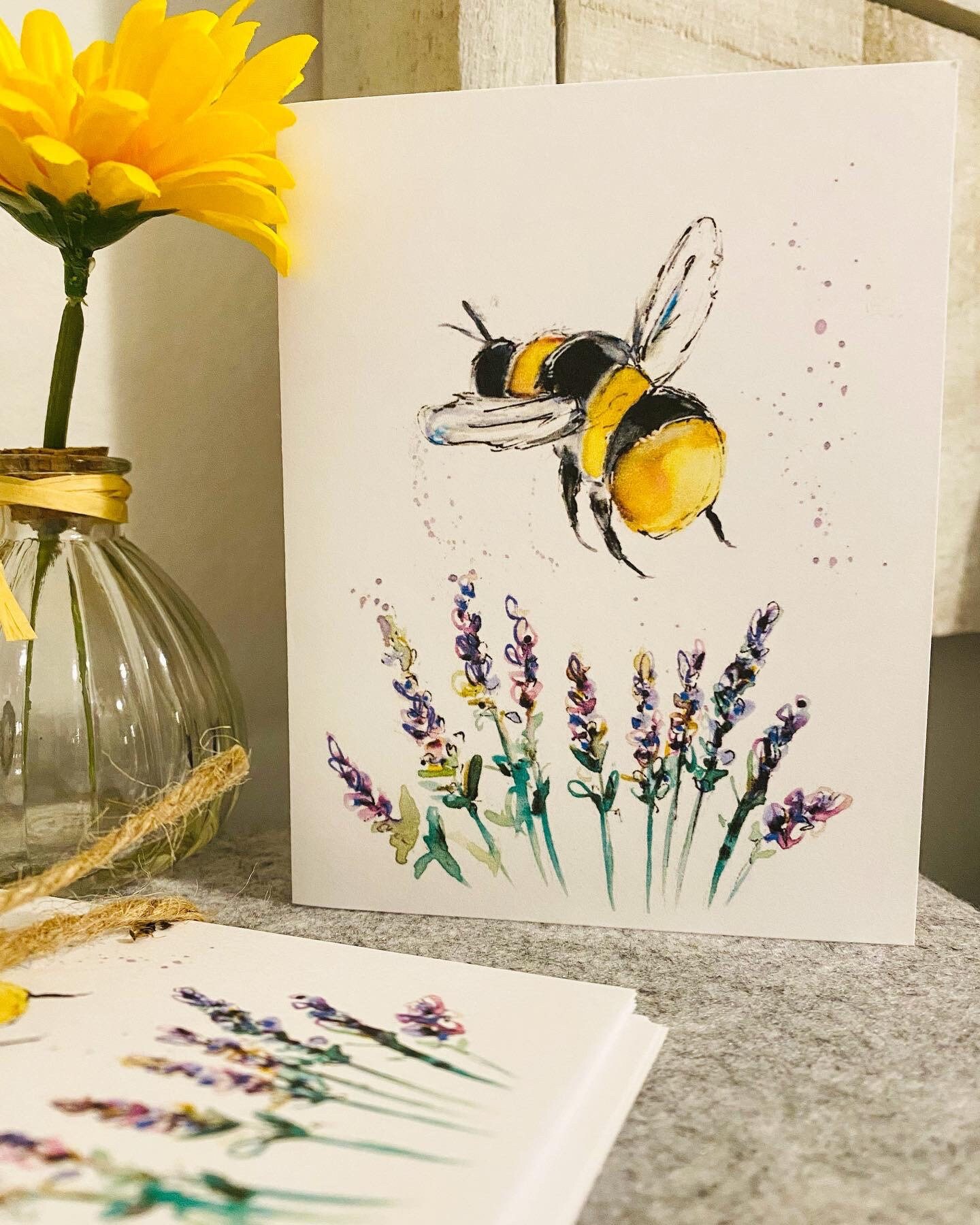 Assorted Bee Watercolour Cards, Sunflower Cards, Happy Bee Day Card ...