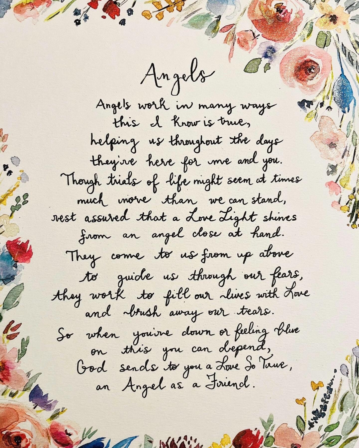 An Angel Poem Print, Watercolour Floral Angel Grief Print, With ...