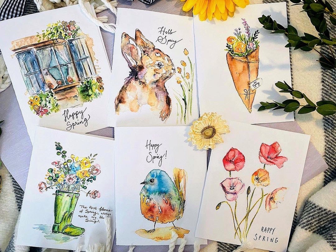 6 Pack of Happy Spring Cards, Thinking of You Note, Hello Spring ...