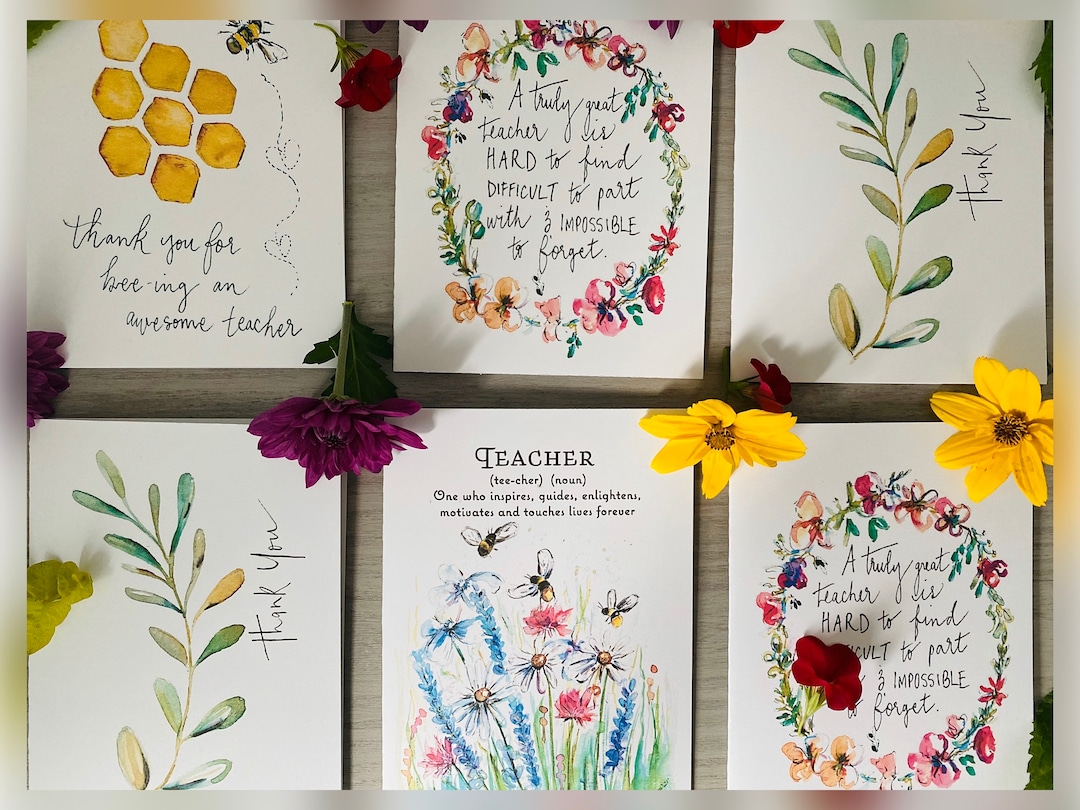 Teacher Appreciation Watercolour Cards Package of 6, Assorted Style ...