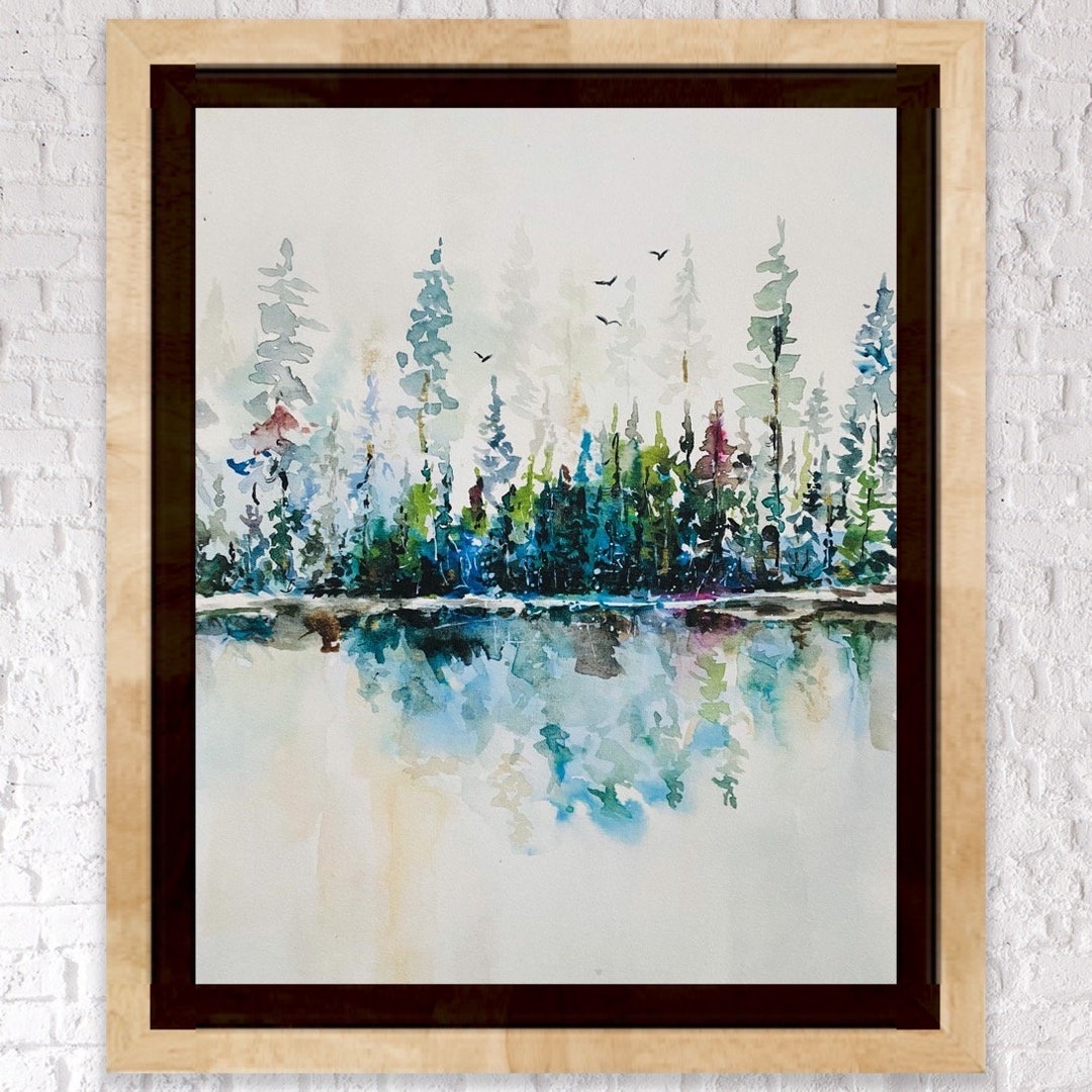 Abstract Tree Water Reflection Art Print, Abstract Forest Blue Green ...