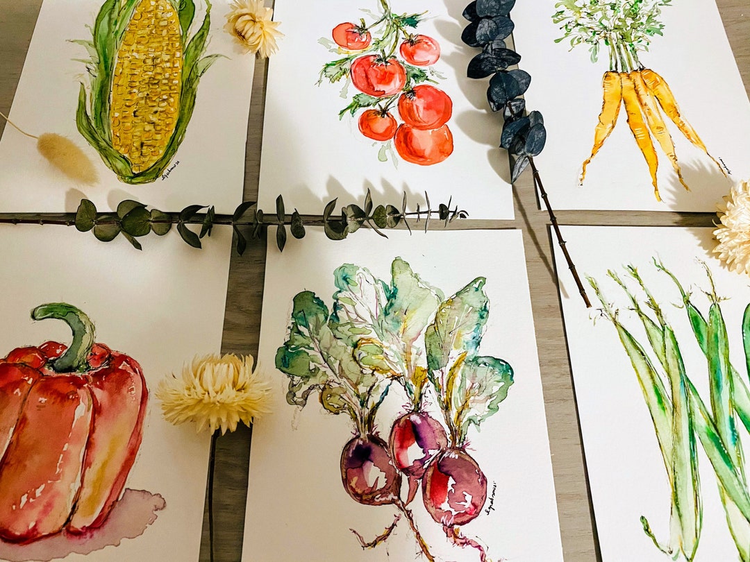 Vegetable Greeting Cards, Veggie Blank Cards, Watercolor Gardener Cards ...