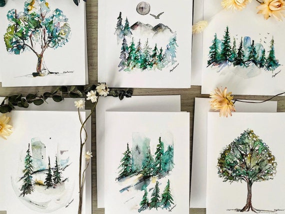 Forest Nature Blank Cards Tree Paintings Watercolor Forest - Etsy Canada