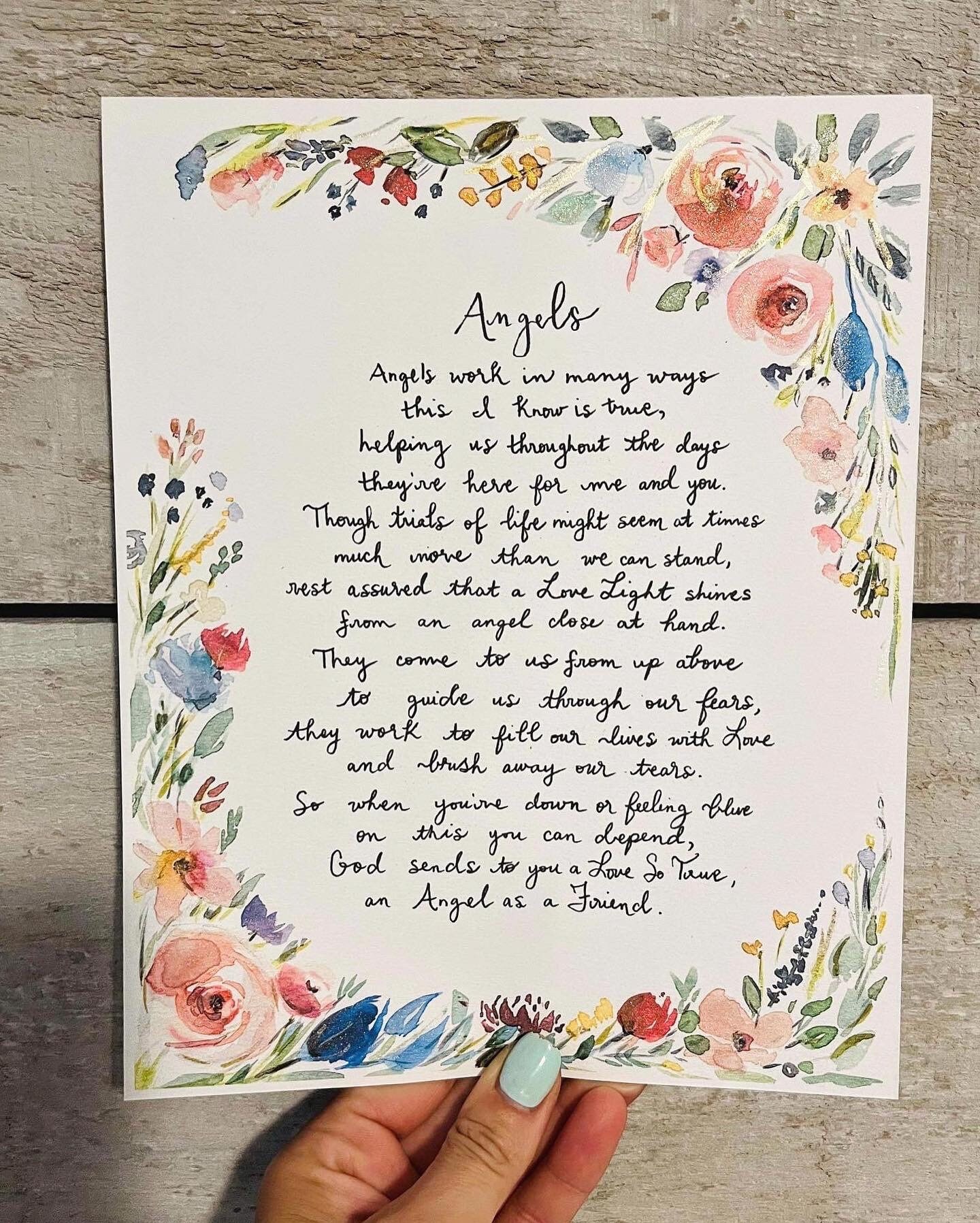 An Angel Poem Print, Watercolour Floral Angel Grief Print, With ...