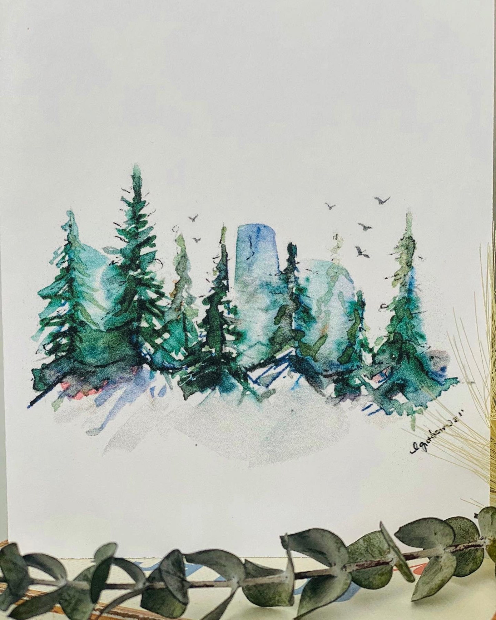 Forest Nature Blank Cards, Tree Paintings, Watercolor Forest Stationary ...