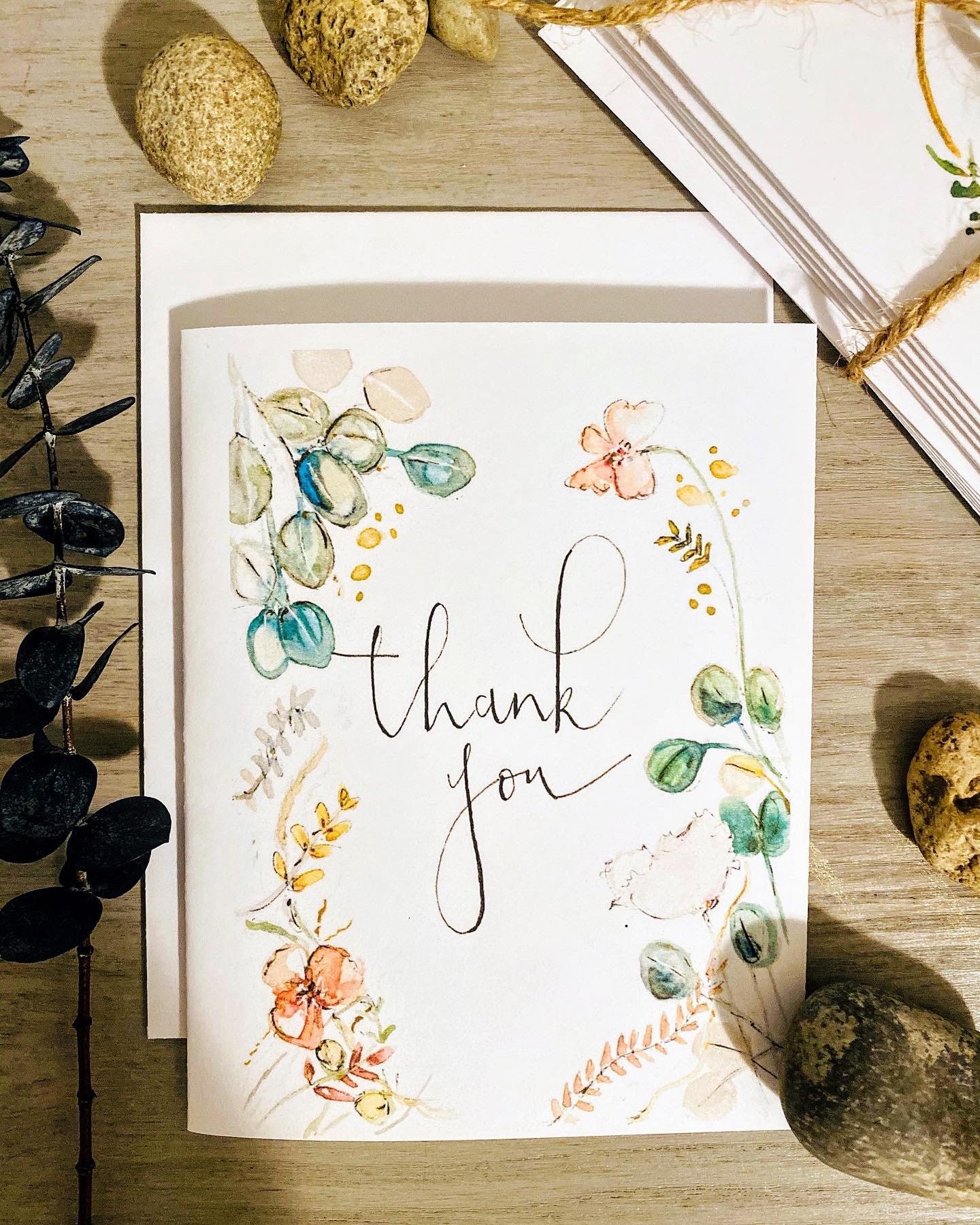 Thank You Botanical Cards, Watercolour Floral Cards, Boho Thank You ...