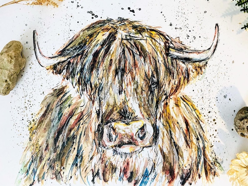 Watercolour Highland Cow Print Highland Hairy Coo Painting - Etsy