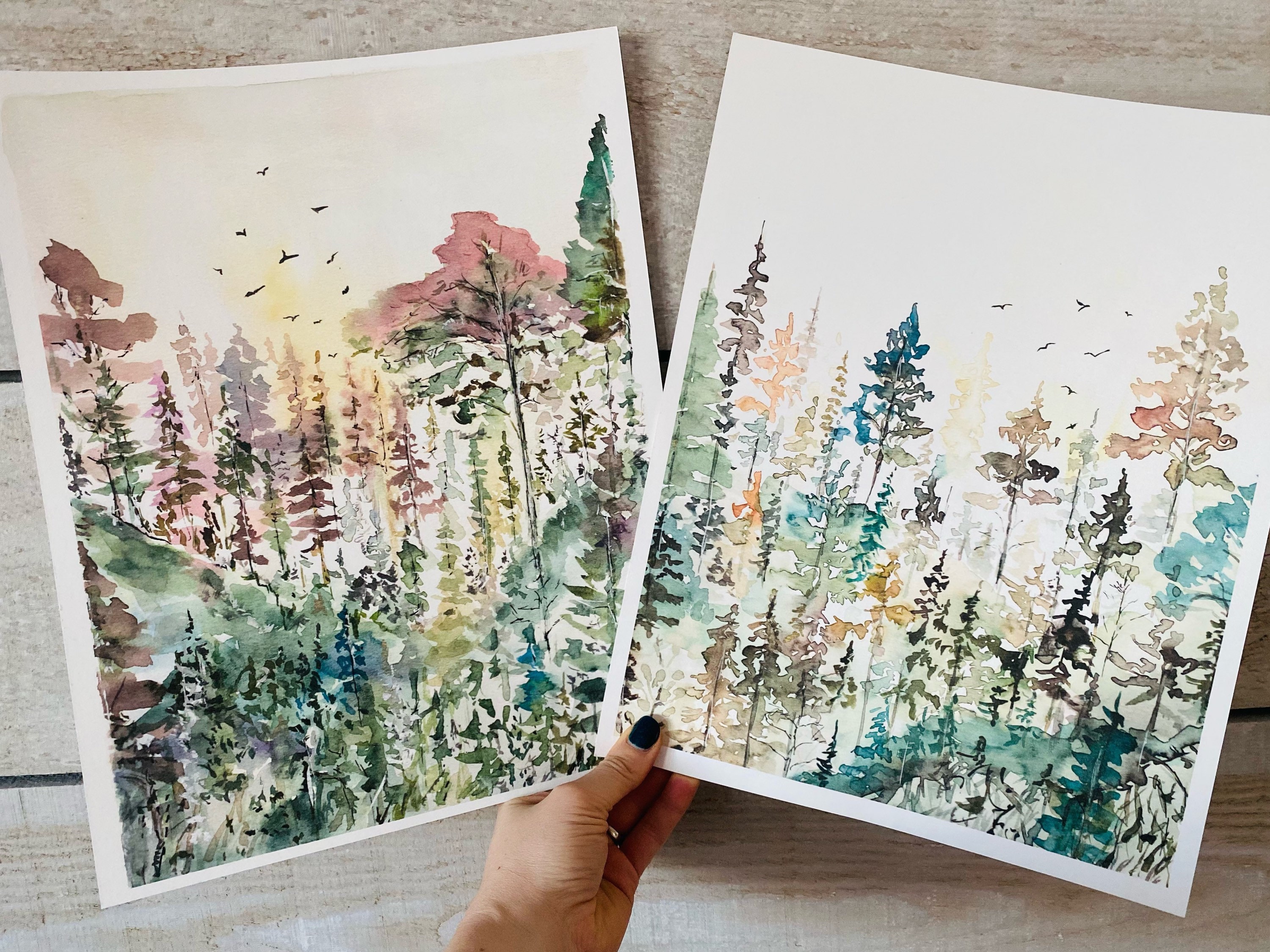 Boho Pathways of Tall Trees Earthy Tones Watercolour Dirt - Etsy