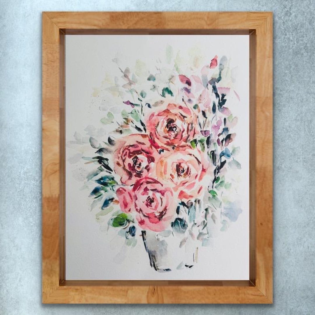 Watery Pink Loose Floral Watercolour Art Print, Peach Pink Watercolour ...
