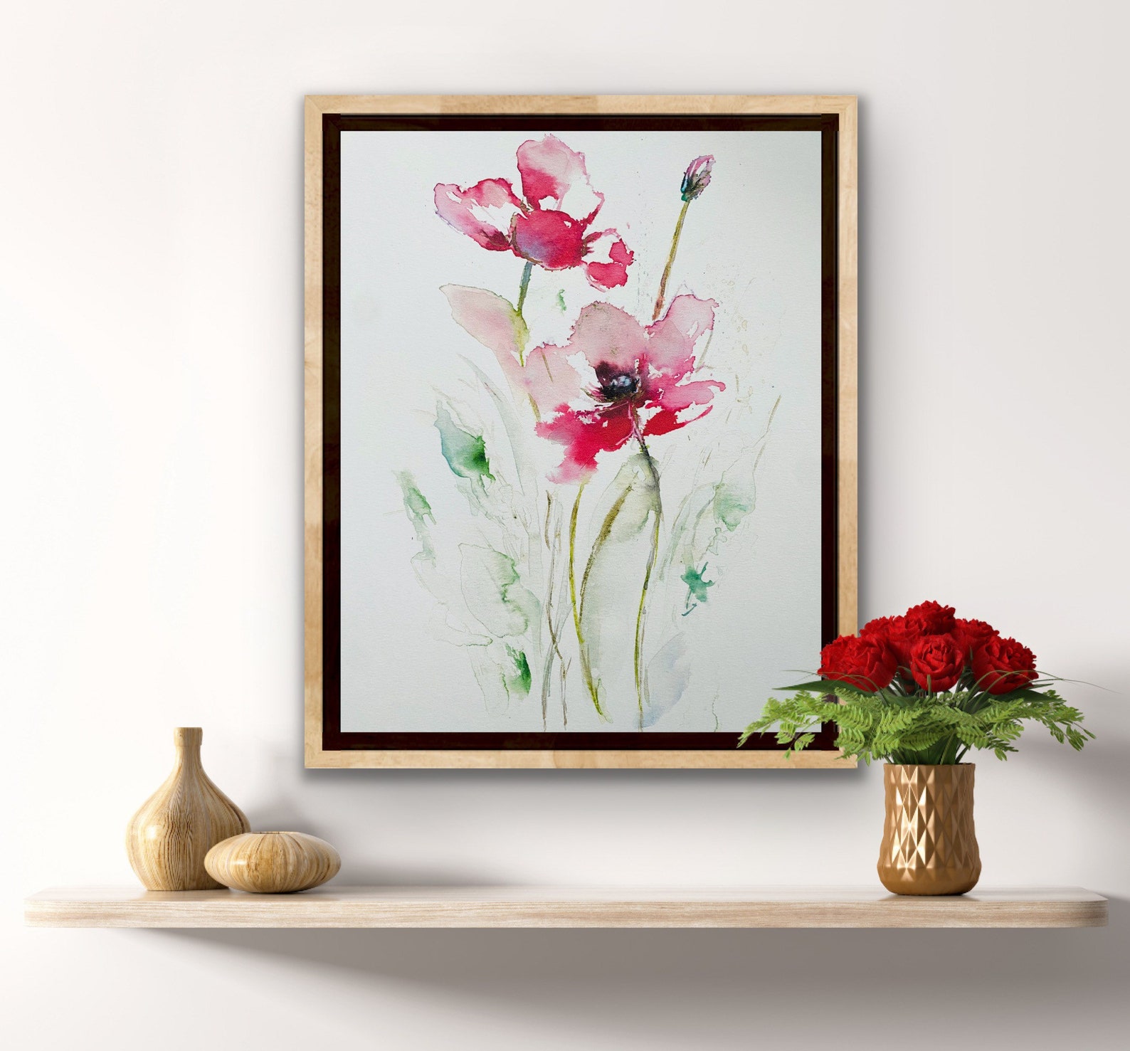Simple Red Watercolour Poppies, Watery Poppy Art Print, Elegant Long ...