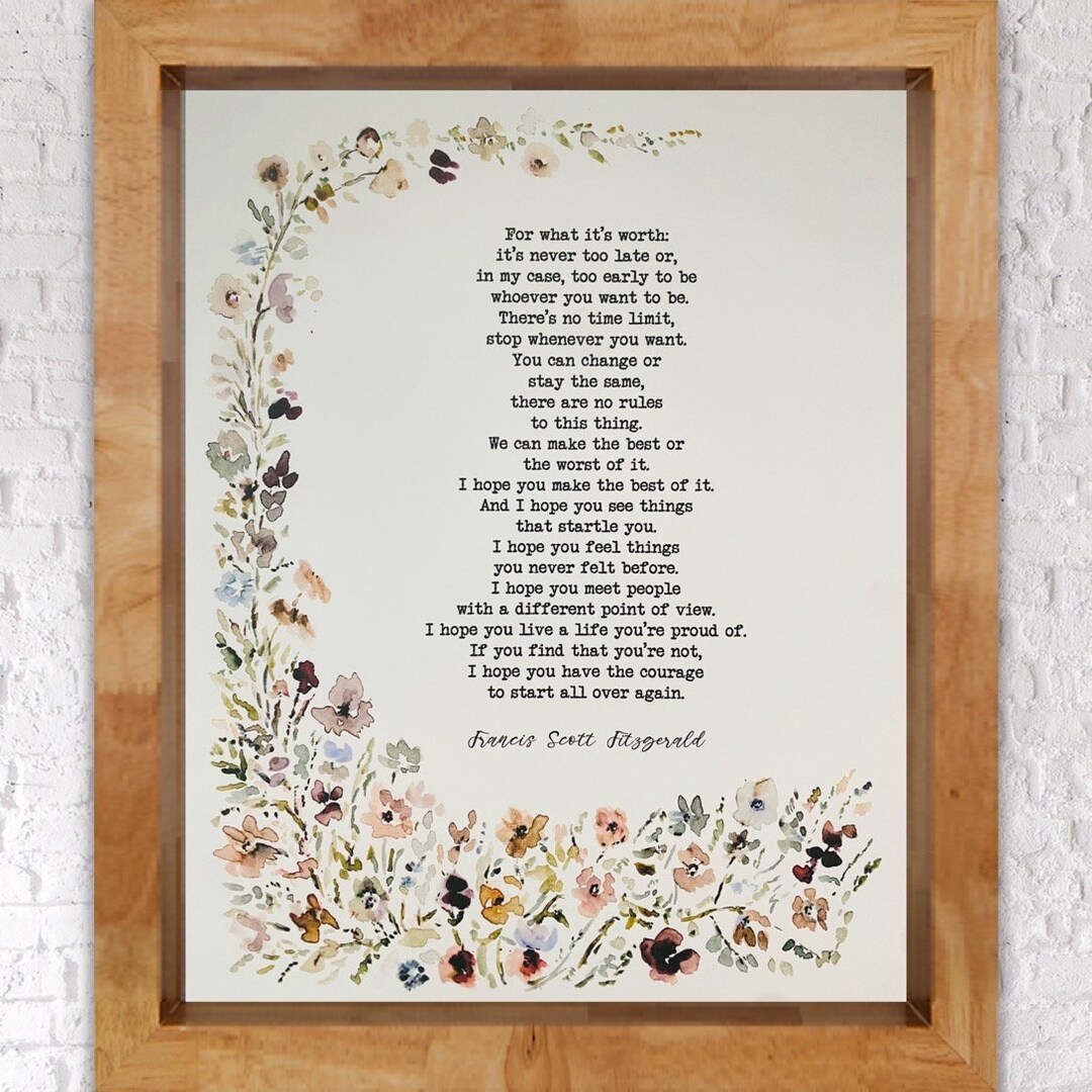 Francis Scott Fitzgerald for What It’s Worth Poem Boho Floral Print ...
