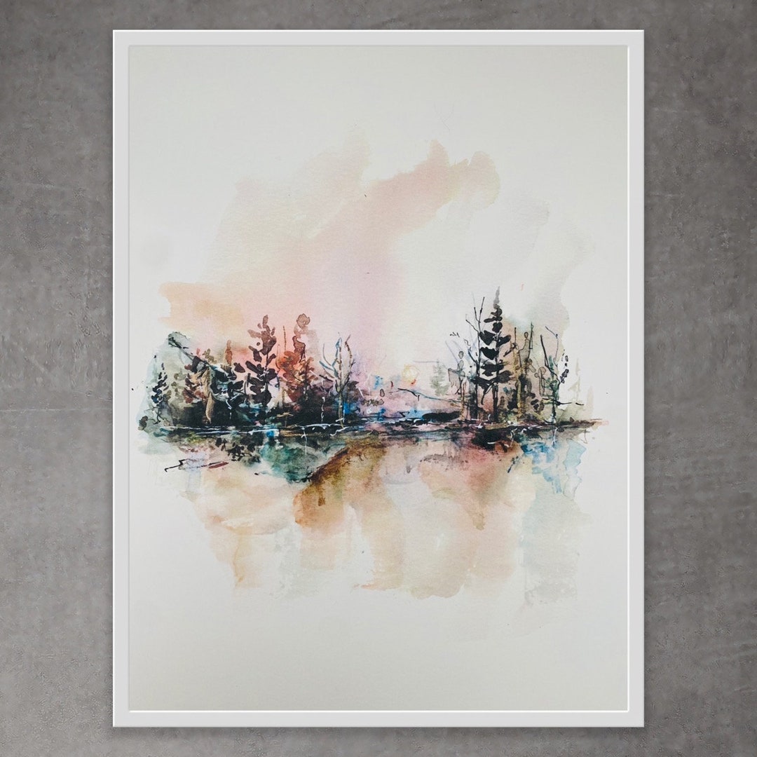 Forest Scene Watercolor, Watery Colourful Tree Print, Unique Watercolor ...