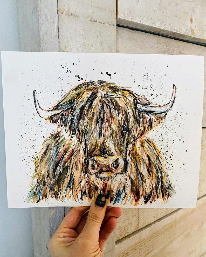 Watercolour Highland Cow Print, Highland Hairy Coo Painting, Cow With ...
