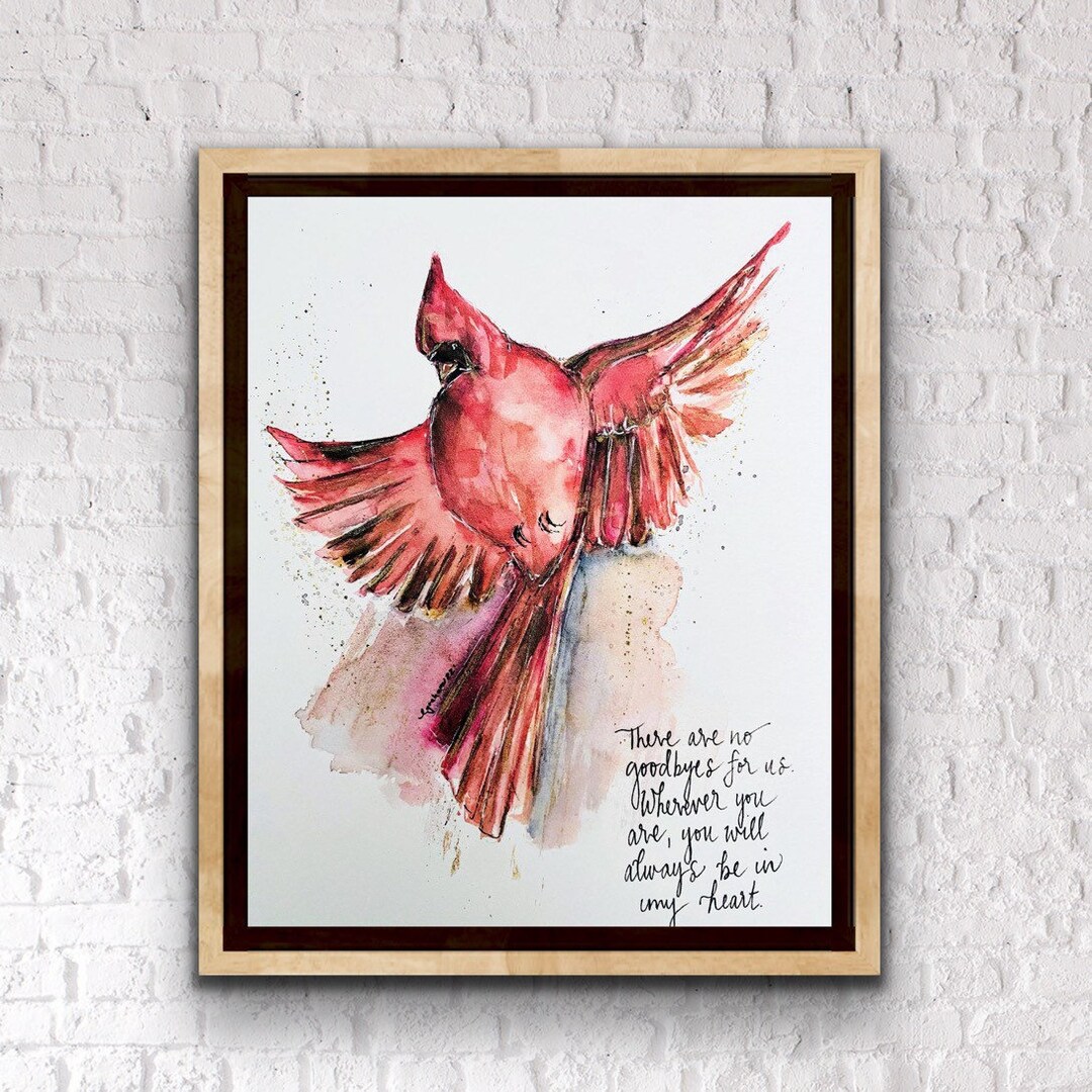 There Are No Goodbyes Watercolour Cardinal Flying Wall Art Print ...