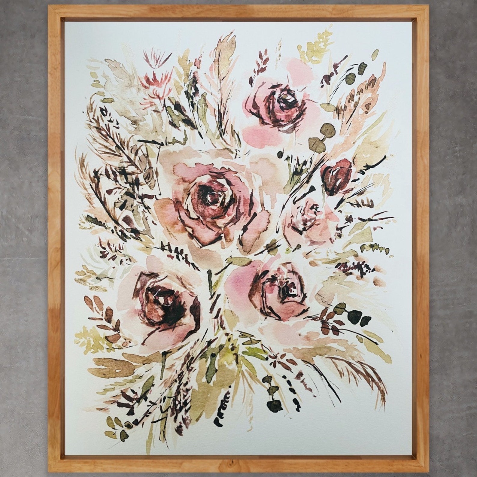 Boho Dusty Rose Watercolor Florals, Watercolour Light Pink White Floral ...