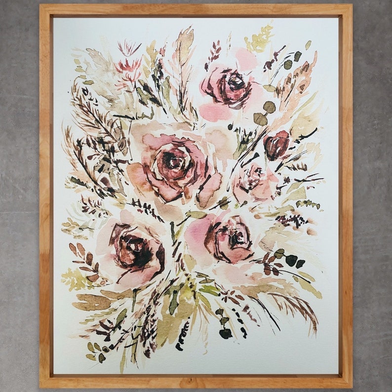 Boho Dusty Rose Watercolor Florals, Watercolour Light Pink White Floral ...