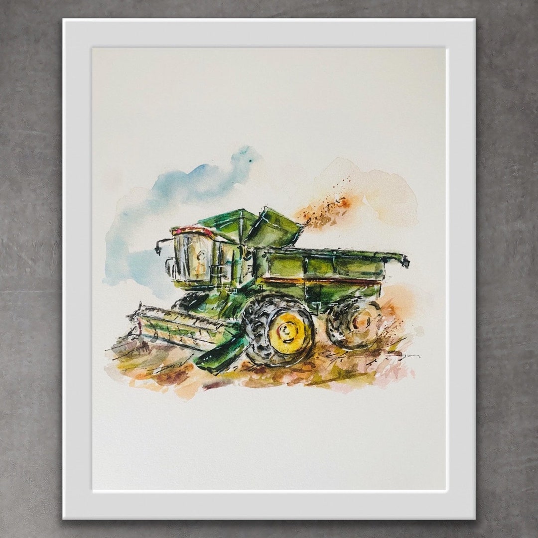 Green Combine Tractor, Watercolor Combine Artwork, Watercolour Farm ...