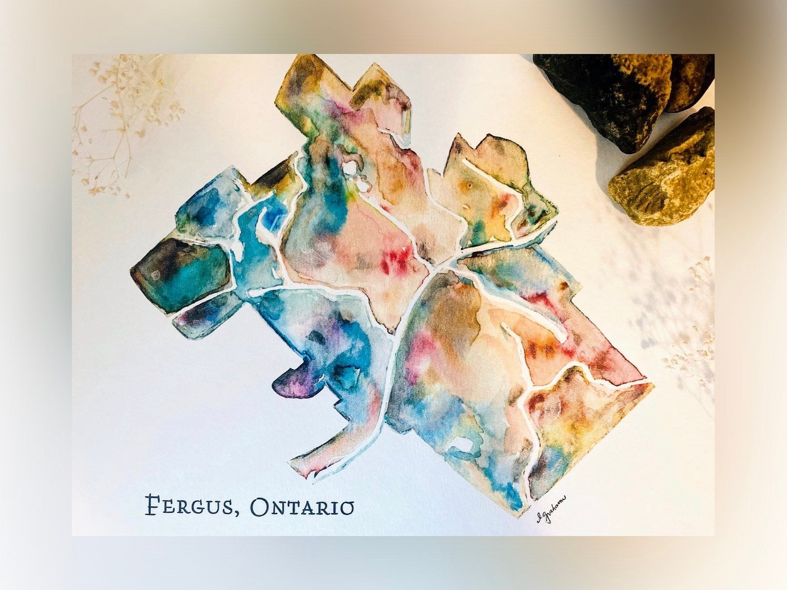 Map of Elora Print, Map of Fergus Print, Watercolour Map of Fergus and ...