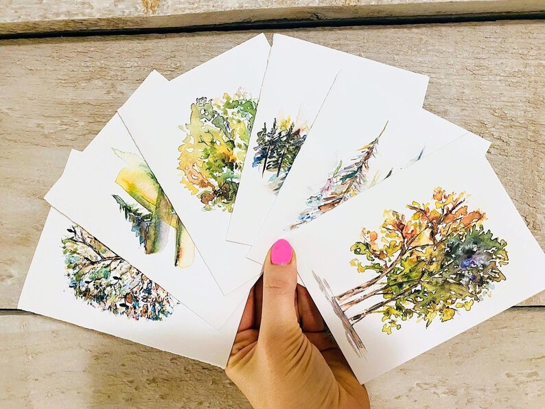 Colour Forest Nature Blank Cards Tree Paintings Watercolor - Etsy