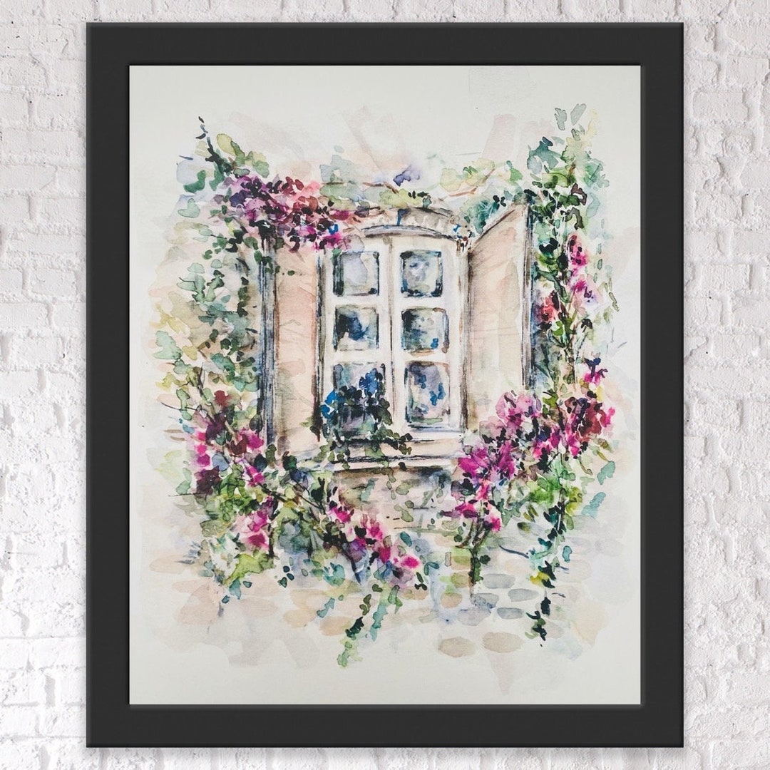 Watercolor Floral European Window Sill Print, Watercolour Flower Window ...
