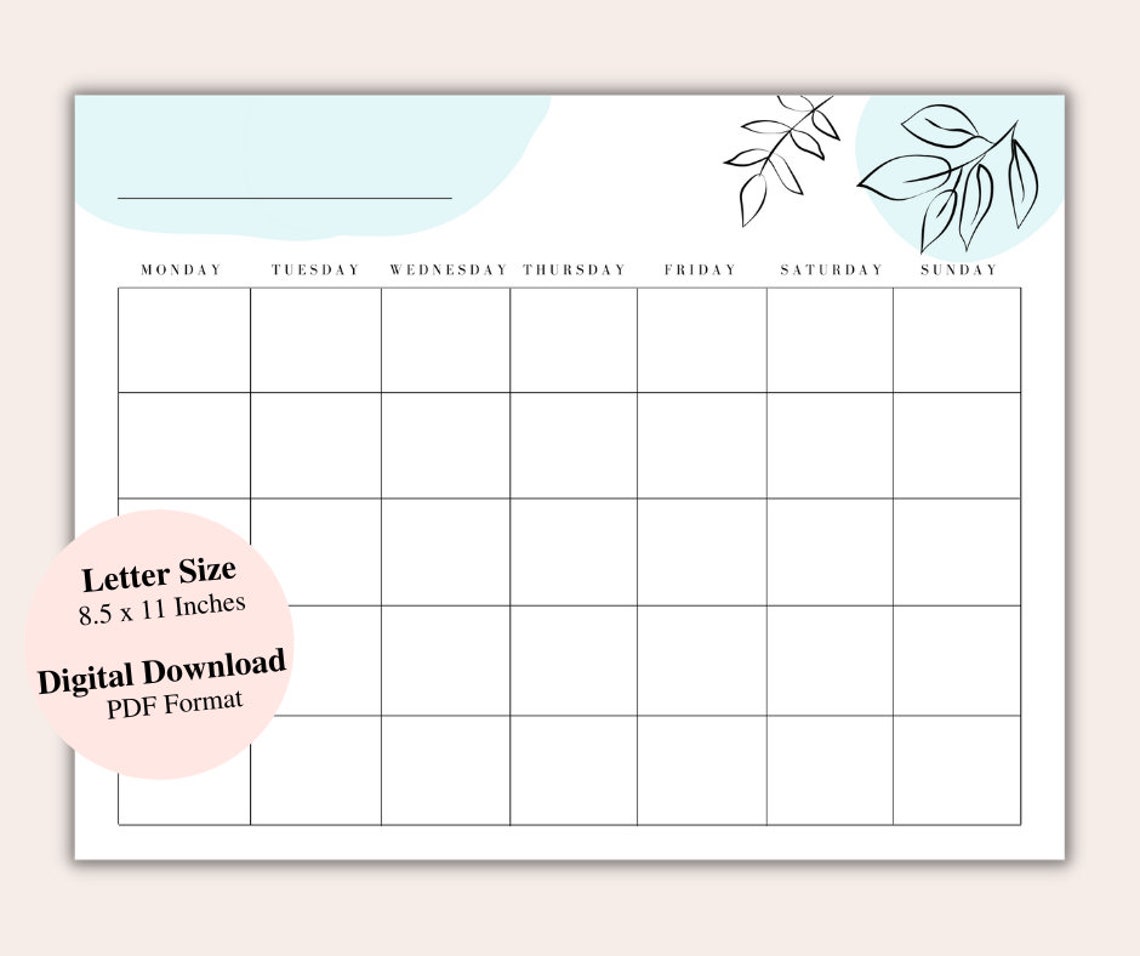 Colourful Blank Monthly Calendar Printable, Pastel Blank Monthly ...