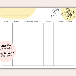 Colourful Blank Monthly Calendar Printable, Pastel Blank Monthly ...