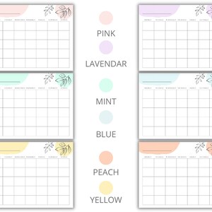 Colourful Blank Monthly Calendar Printable, Pastel Blank Monthly ...