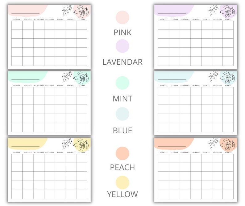 Colourful Blank Monthly Calendar Printable, Pastel Blank Monthly ...